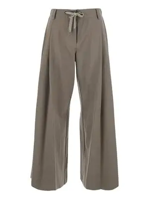 Brunello Cucinelli Brunello Cucinelli Women Beige Trousers With Drawstring Waist And Wide Leg In Cotton Blend Woman Multicolor
