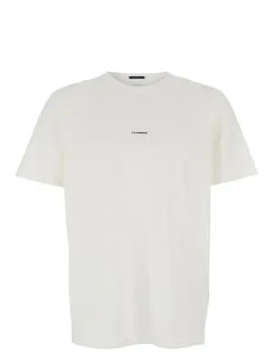 C.P. COMPANY White Crewneck T-shirt With Logo Lettering On The Front In Cotton - Multicolor