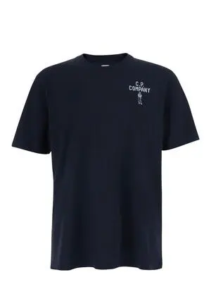 C.P. COMPANY Blue T-shirt With Round Neck And Logo Print In Cotton - Multicolor