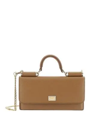 Dolce & Gabbana Mini Bag With Chain Strap And Logo Plate On The Front In Leather For - Brown