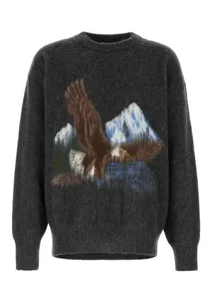 MAISON MARGIELA MAISON MARGIELA Wool Blend Graphic Oversize Sweater Gray