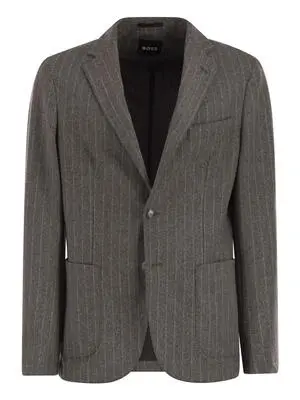 BOSS Boss Men Slim-Fit Blazer In Stretch Striped Flannel Gray