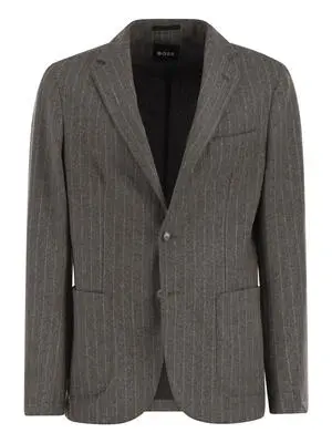 BOSS Slim-fit Blazer In Stretch Striped Flannel - Gray