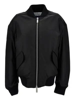 Off-White Blak Bomber Jacket With Tonal Logo Embroidery In Nylon - Multicolor