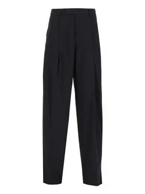 Giorgio Armani Virgin Wool Crepe Oversized Trousers - Blue