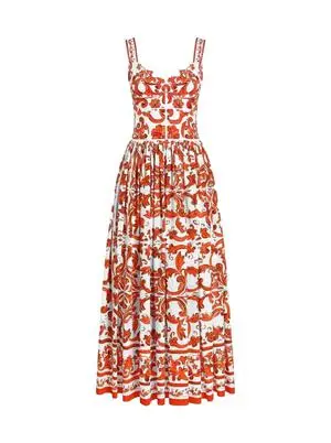 Dolce & Gabbana Long Poplin Dress With Majolica Print - Multicolor