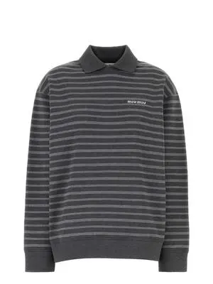 Miu Miu MIU MIU Striped Polo Shirt Gray