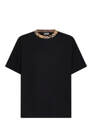 Burberry Black Cotton T-shirt With Check Trim - Multicolor