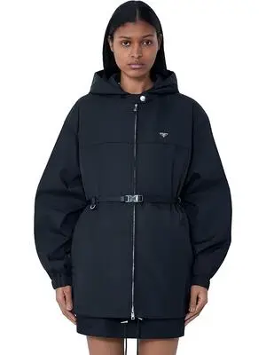 Prada Re-nylon Hooded Belted Anorak Jacket - Black