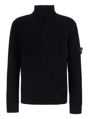 Stone Island High Collar Wool Sweater - Black