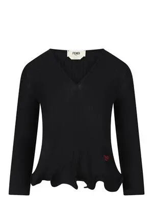 Fendi Virgin Wool V-neck Sweater - Black