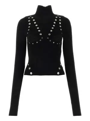 Off-White Viscose Blend Top - Black