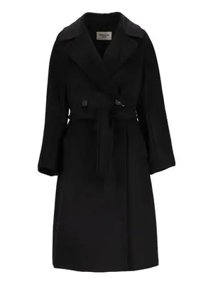 Max Mara Resina Drap Wool Long Coat Double Breast - Black