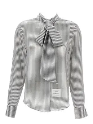 Thom Browne Striped Silk Detachable Collar Shirt - Multicolor