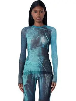 JEAN PAUL GAULTIER Water Print Mesh Top - Blue