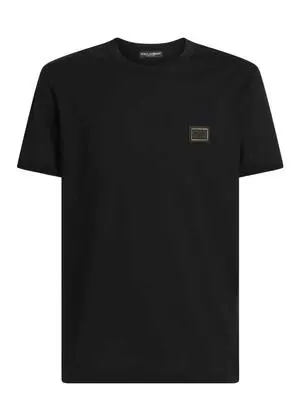 Dolce & Gabbana Cotton T-shirt With Logo Plaque - Black