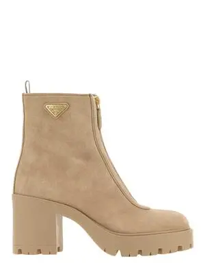 Prada Prada Women Beige Suede Ankle Boots Brown