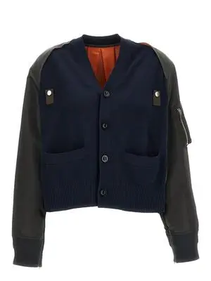 Sacai Nylon Twill And Cotton Knit Cardigan - Multicolor
