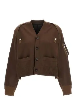 Sacai Nylon Twill And Cotton Knit Bomber Cardigan - Multicolor