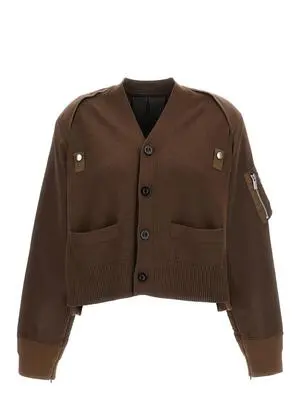 Sacai Nylon Twill And Cotton Knit Bomber Cardigan - Multicolor