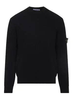 Stone Island Ribbed Knit Crew Neck Pullover - Black