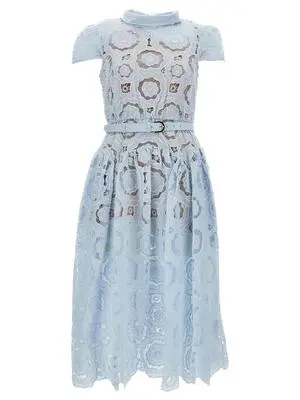 SELF-PORTRAIT Blue Floral Lace Midi Dress - Multicolor