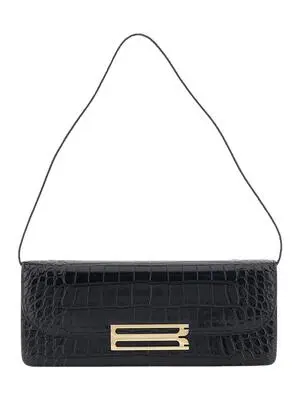 Victoria Beckham Dorian East-west' Shoulder Bag With Plaque Closure On The Front And Crocodile-embossed Effect In Leather For - Black