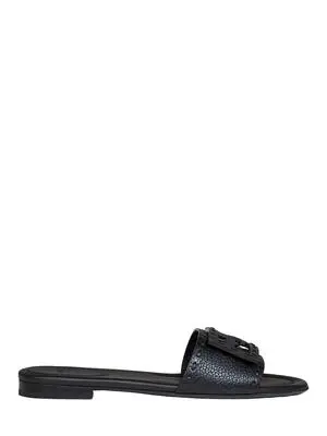Fendi Black Leather Baguette Slides - Multicolor