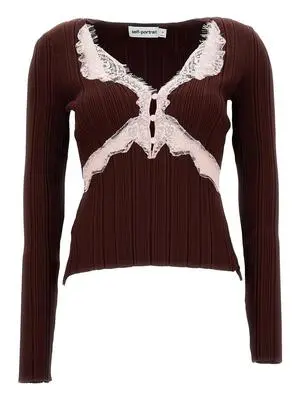 SELF-PORTRAIT Lace Knit Top - Multicolor