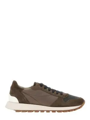 Brunello Cucinelli Mud Fabric And Suede Sneakers - Brown