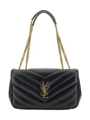 Saint Laurent Crossbody Bag 'loulou' Medium With Chain Strap And Cassandre Plaque On Front In Black Quilted Leather For - Multicolor