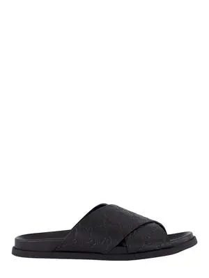 Gucci Leather Gg Monogram Sandals - Black