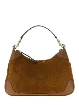 Gucci Suede Hobo Bag With Embossed Gg Monogram - Brown