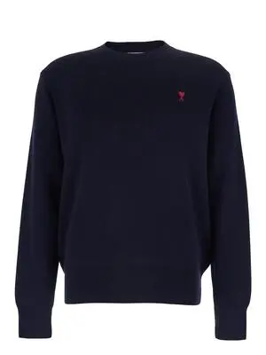 AMI Paris Ami Paris Men Crewneck Sweater With Adc Embroidery On The Front In Wool Blend Blue Men Multicolor