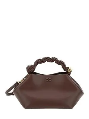 GANNI Small Bou' Brown Handbag With Butterfly Logo And Hand-braided Strands In Leather - Multicolor