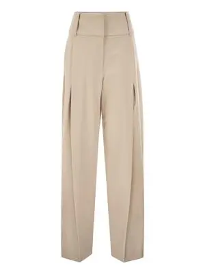 Sportmax Sportmax Girino Wide-Leg Stretch Virgin Wool Trousers Cream