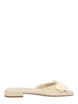 Prada Prada Women Ruched Leather Mules With Bow Prada Cream