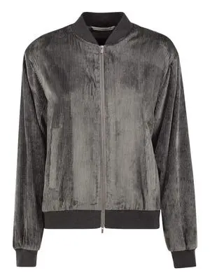 Peserico Stretch Corded Velvet Bomber Jacket - Gray