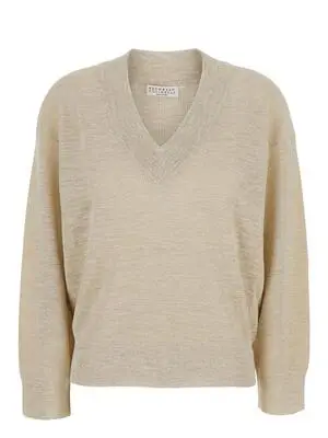 Brunello Cucinelli BRUNELLO CUCINELLI Metallic Linen Blend V-Neck Sweater Multicolor