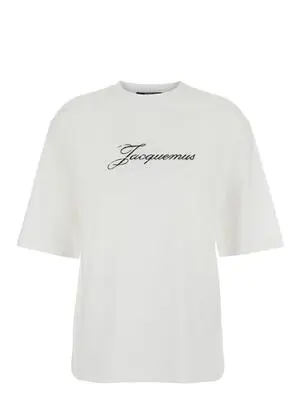 Jacquemus White T-shirt With Round Neck And Logo On Front In Cotton For - Multicolor