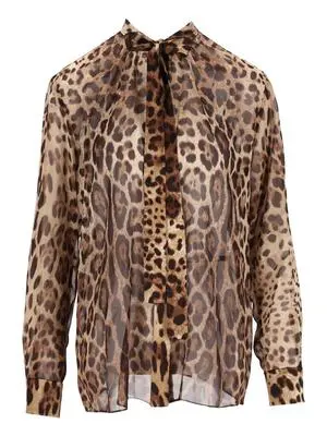 Dolce & Gabbana Leopard Print Chiffon Silk Shirt - Multicolor