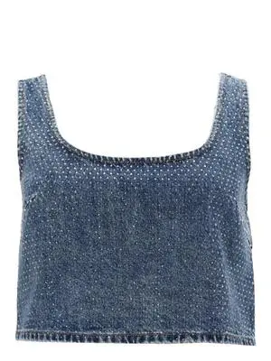 SELF-PORTRAIT Denim Crop Top - Blue