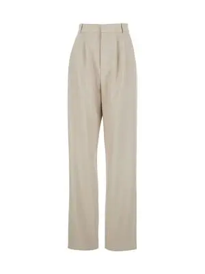 Saint Laurent Beige Pants With Belt Loops And Pences On The Front In Wool - Multicolor