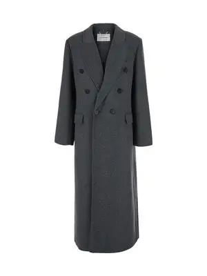Victoria Beckham Grey Coat With Wide Notched Revers And Belt On The Back In Wool And Cashmere For - Multicolor
