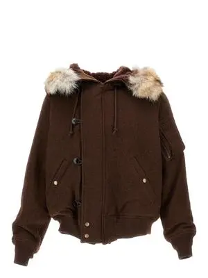 KAPTAIN SUNSHINE Fur Collar Zip-up Coat - Brown