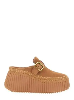 Chloé Nama' Brown Mules With Wedge Heeles With Adjustable Buckle Strap In Suede For - Multicolor