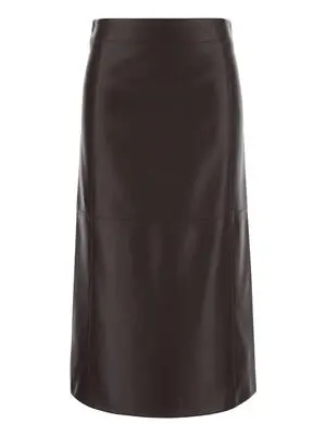 Max Mara Crisma Leather Midi Skirt - Brown