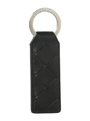 Bottega Veneta Woven Leather And Brass Keychain - Black