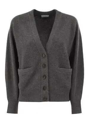 Brunello Cucinelli Ribbed Cashmere V-neck Cardigan - Multicolor