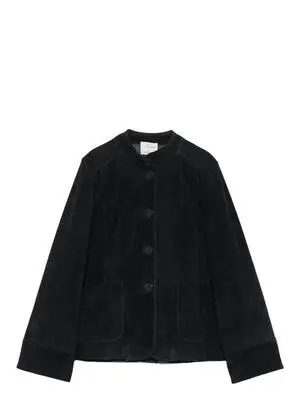 FORTE_FORTE Suede Mandarin Collar Jacket - Black